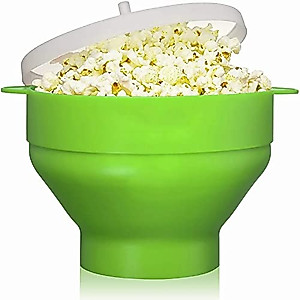 Acouto Microwave Silicone Popcorn Popper Collapsible Silicone Popcorn Maker Bowl, Microwave Popcorn Maker with Handle Lid for Home Cafe Kitchen