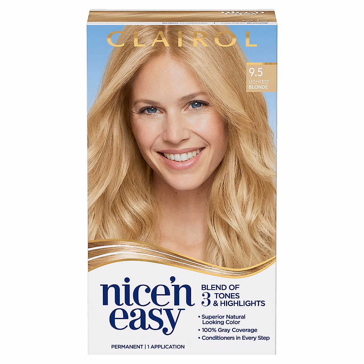 Clairol Nice'n Easy Permanent Hair Dye, 9.5 Lightest Blonde Hair Color, Pack of 1
