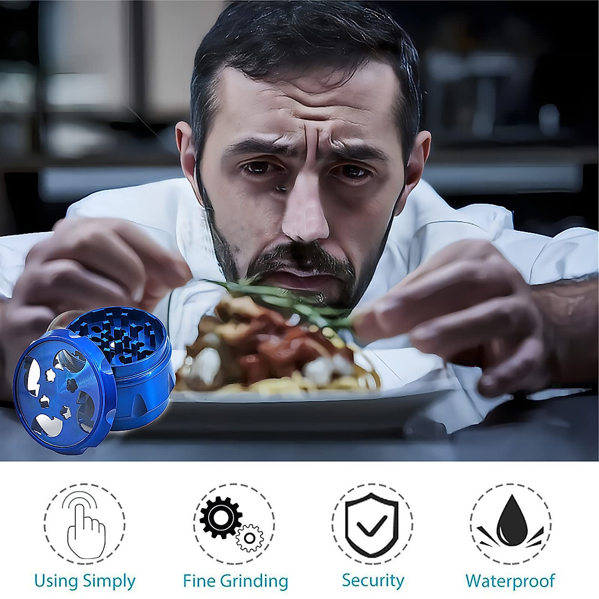 Generic 2.5 Inch Four Layers Manual Grinder - Spice and Seed Grinder - Kitchen Gadget - Transparent Cover - Easy to Clean - Suitable for Coffee Beans, Spices, Tobacco (1 Pack) (Blue)