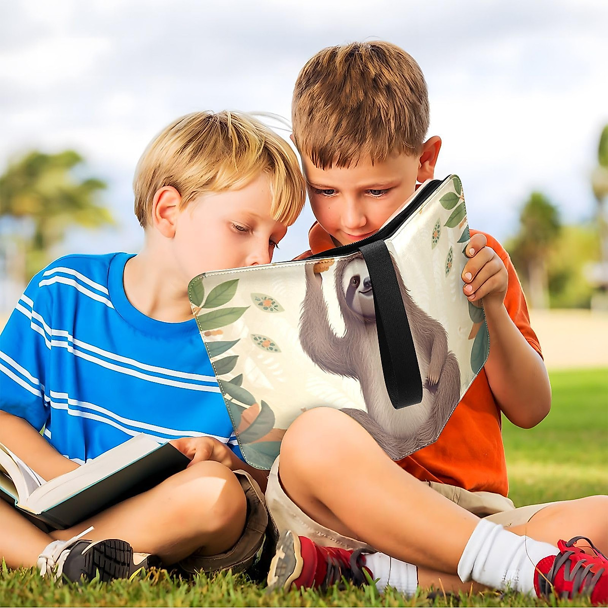 PYBUG Cute Sloth Trading Card Binder with Nylon Strap 4-Pocket Waterproof PU Leather Card Collection Binder for 400 Cards Sturdy Card Holder Folders for Game Cards,Sports Cards