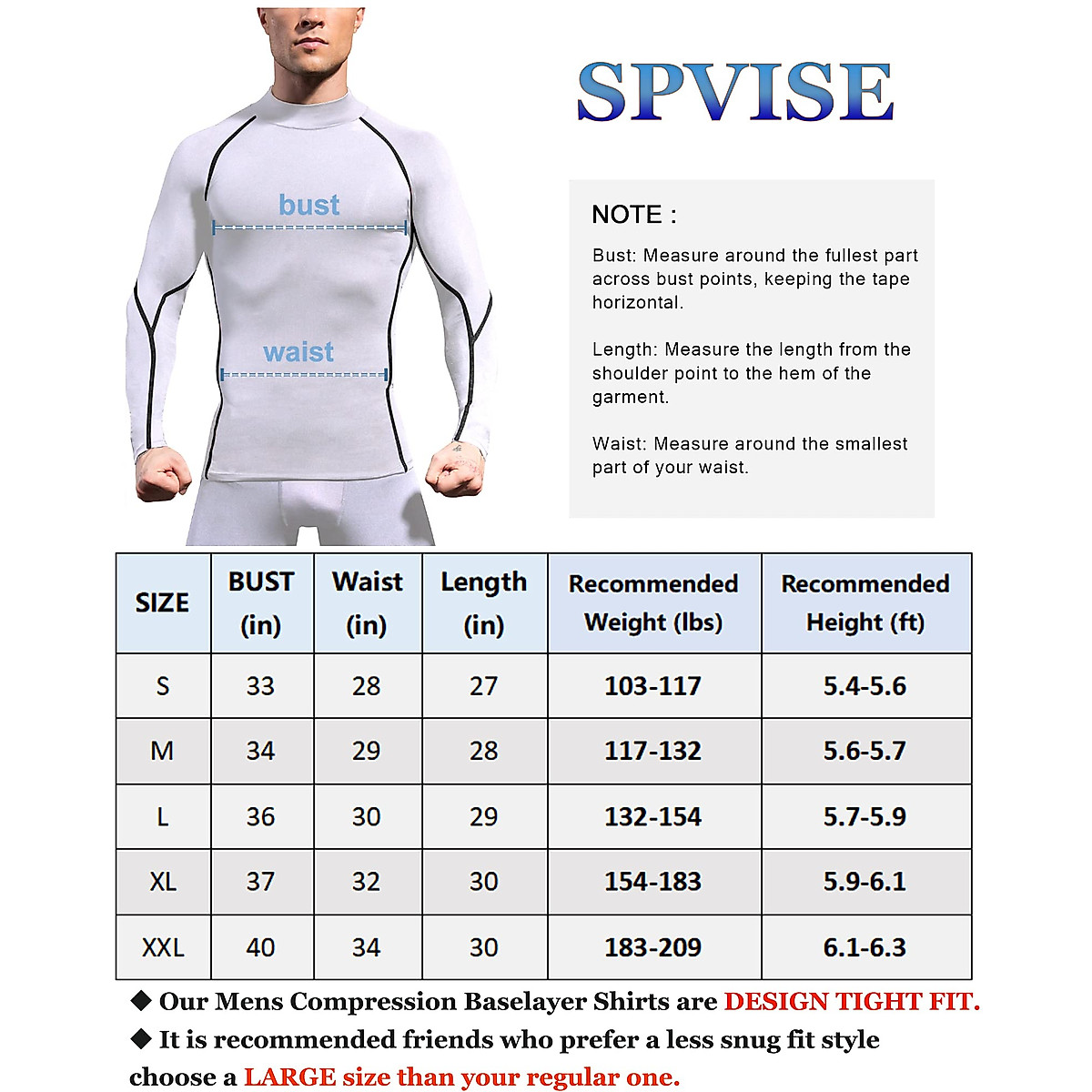 SPVISE White Compression Shirt Men Long Sleeve Workout Gym Top Rash Guard Athletic Undershirt Gear T Shirt for Sport Cool Dry