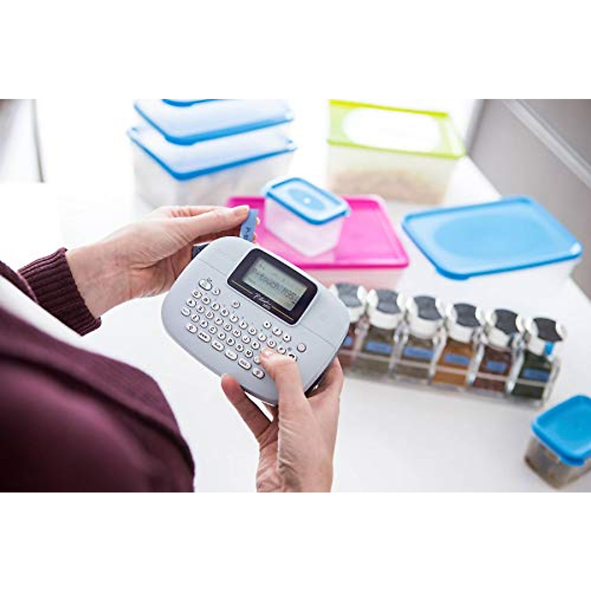 Brother P-Touch, PTM95, Monochrome, Handy Label Maker, 9 Type Styles, 8 Deco Mode Patterns, Navy Blue, Blue Gray