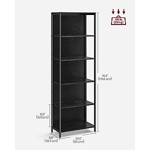 VASAGLE 6-Tier LED Bookshelf, Display Shelf with Dimmable Lights, LED Bookcase with Steel Frame, 11.9 x 23.6 x 70.3 Inches, for Living Room, Bedroom, Office, Black with Wood Grain ULLS120B56
