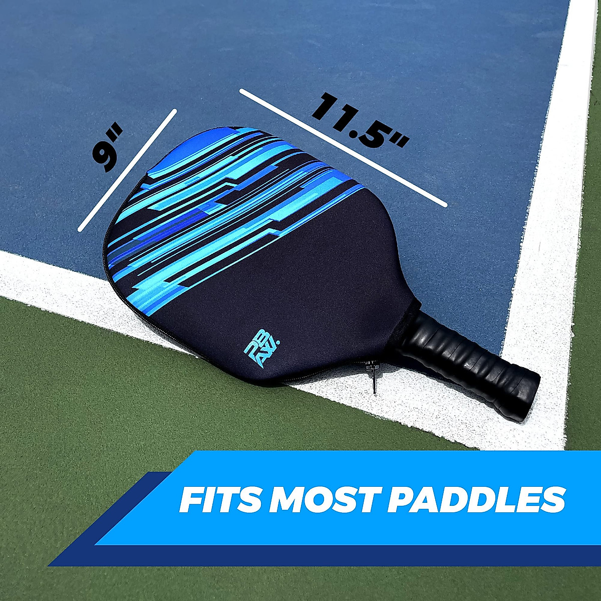 PBAW Neoprene Pickleball Paddle Cover - 2 Pockets - Fence Hook - Universal Size Case - Protective, Durable Sleeve - Protect Your Paddle from Scratches, Dings, Dents (Blue)