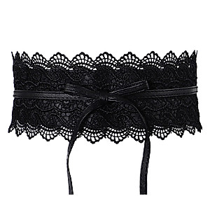 Lovful Womens Lace Waist Belt Wrap Self Tie Obi Style Belt Faux Leather Cinch Boho Dress Belts,Black