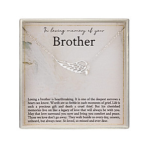 RareLove Memorial Gifts for Loss of Brother,925 Sterling Silver Angel Wing Heart Pendant Necklace,In Loving Memory of Brother Bereavement Gifts,Condolence Gift