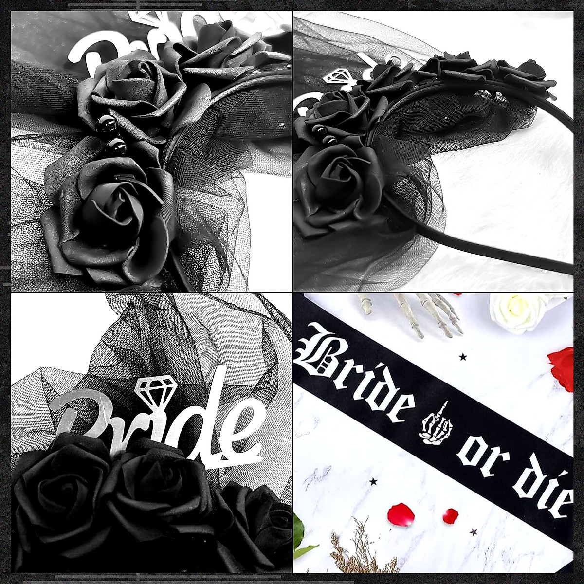 JeVenis Goth Bride to Be Sash Gothic Bride To Be Headband Bride or Die Bachelorette Decoration