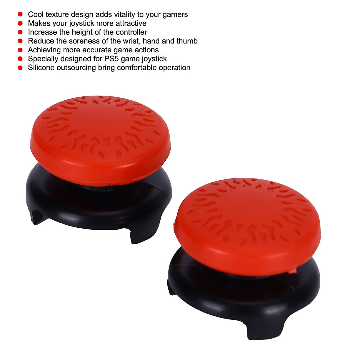 Lazmin112 2Pcs Thumbstick Soft Silicone Cover Grip Stick Joystick Controller Gamepad Key Cap,Wireless Controllers Silicone Analog Thumb Grip Stick Cover,for PS5(red)