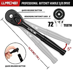 LLNDEI 3/8”Drive Impact Socket Set,Standard SAE(5/16 to 3/4-Inch) Metric Size(8-22mm), 95 Piece, CR-V Steel Deep&Shallow Kit, Adapters, Ratchet Handle, Screwdriver Bit Set, Spark Plug Socket, 6 Point
