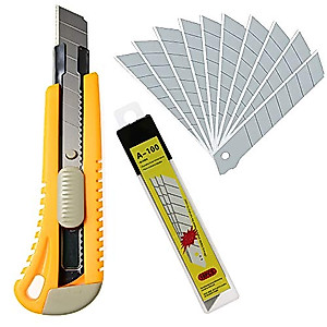 WEKOIL Utility Knives Retractable Box Cutter,18mm Wide Snap Off Blade Knife,11 Carbon Steel Blades,Hobby Art Paper Knives with Comfortable Handle,Heavy Duty for Office Home Warehouse,Yellow