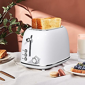 REDMOND 2 Slice Toaster Retro Stainless Steel Toaster with Bagel, Cancel, Defrost Function and 6 Bread Shade Settings Bread Toaster, Extra Wide Slot and Removable Crumb Tray, White, ST028