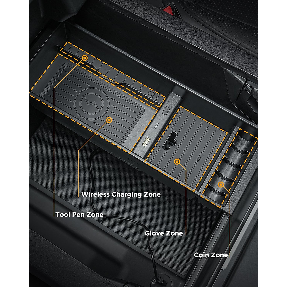 CarQiWireless Wireless Charger for F150 2009-2023 2024, Center Console Organizer Box for Ford F150 Accessories F-150 2009 2010 2011 2012 2013 2014 2015 2016 2017 2018 2019 2020 2021 2022 2023 2024