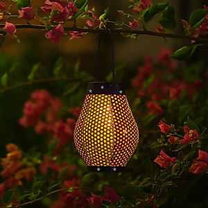 YQLEPIN Outdoor Solar Landscape Lighting Made of Metal - Waterproof Hanging Vintage Rustic Lantern(Red and Blue)