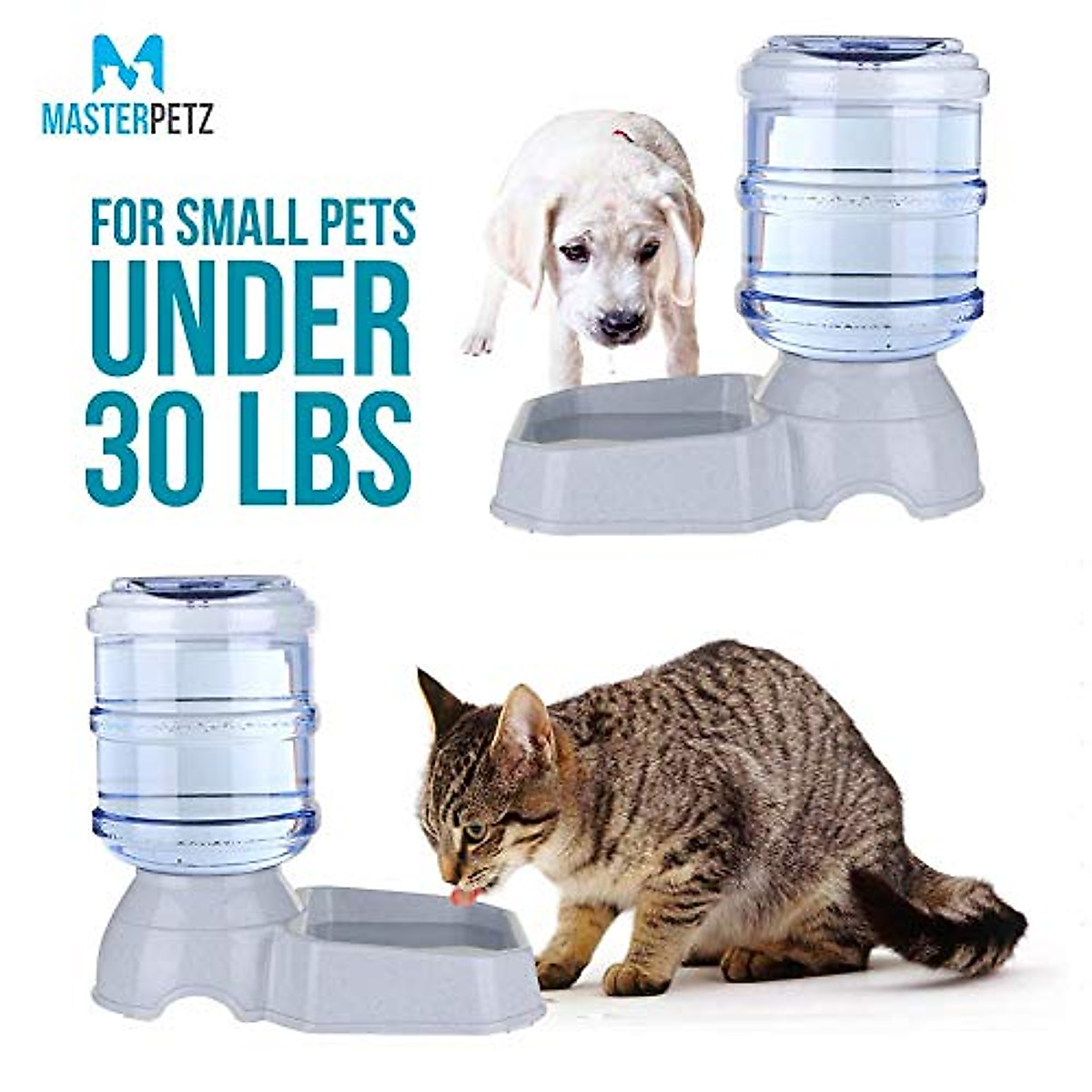 Automatic Dog Water Bowl with Wide Bowl for Dogs Cats Small Pets Under 30 lbs, 1 Gallon 3.8 Liter Capacity Replendish Gravity Waterer with Safety Twist Lock Opening, Dog Food Recipe eBook Included