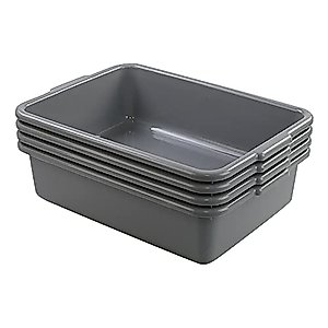 Rinboat 13 L Plastic Commercial Bus Tubs, Grey Plastic Dishwashing Tub, 4 Packs