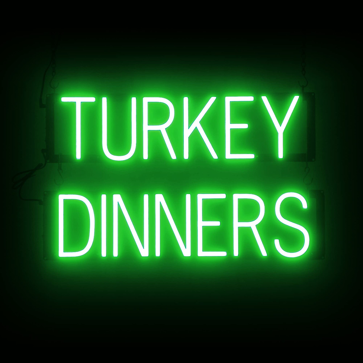 SpellBrite TURKEY DINNERS Sign for Businesses | Neon Turkey Dinners Sign Look, Green LED Light Source | 25.1" x 15.0"
