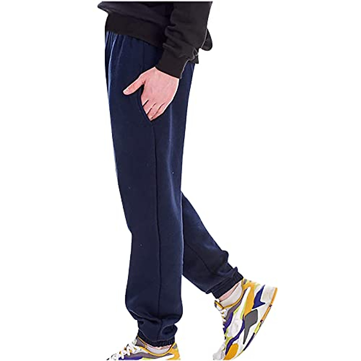 Winter Sweatpants for Mens Thick Warm Jogger Pants Cinch Bottom Running Joggers Soft Stretch Sports Trousers Navy