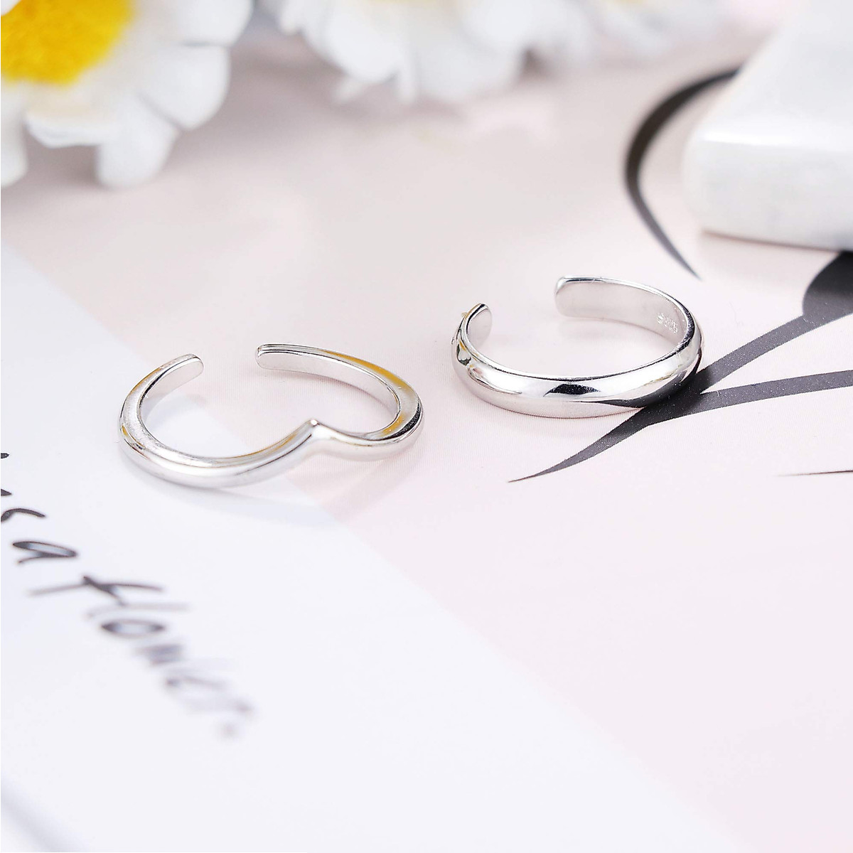 Sllaiss 2 Pcs 925 Sterling Silver Chevron Thumb Ring for Women Minimalist Stackable Midi Rings Set Simple Adjustable Knuckle Open Ring