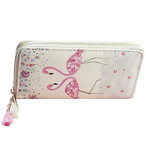 Timlee Cute Unicorn Long Wallets Pink Flamingo Wallets With Tassels Long Purse Girls Christmas Gift(Flamingo)
