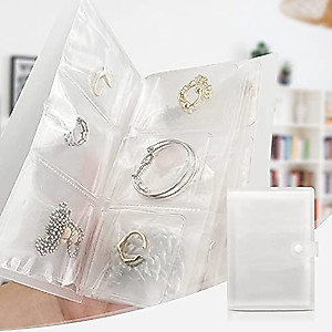 Transparent Jewelry Storage Book, Jewelry Storage Albumwith 50 Zipper Bag, Portable Travel Jewelry Organizer Storage Book for Rings, Necklace, Bracelets, Stud, and Earrings (160 Grids + 50 Thicken PVC Bags)