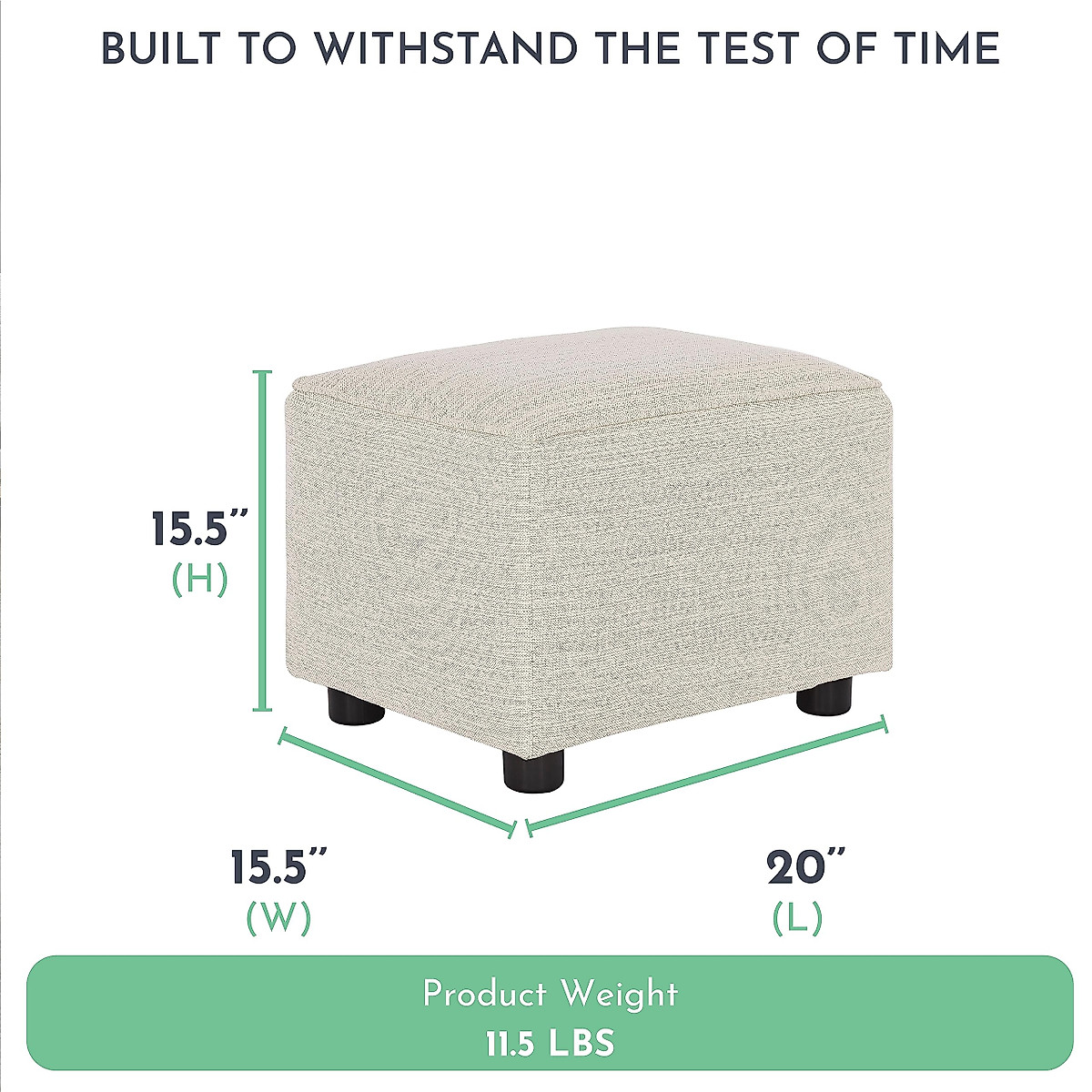 Evolur Holland Upholstered Ottoman in Thunder, Foot Rest Stool for Nursing Moms, Tool-Free Assembly, Made for Every Décor