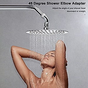 NearMoon Shower Elbow Adapter for Shower Head, Solid Brass 45°G1/2 Male to Female Shower Arm Extension Connector, Polish Chrome