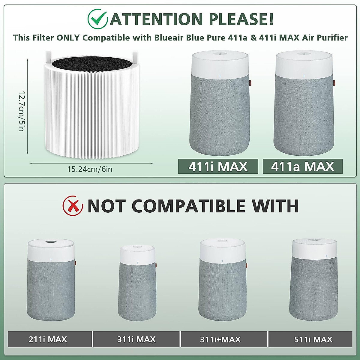 2 Pack 411i Max and 411a Max Replacement Filter,True HEPA H13 Filter, Compatible with Blue Pure 411i Max and 411a Max Air Purifier, Blueair Blue Pure F4MAX
