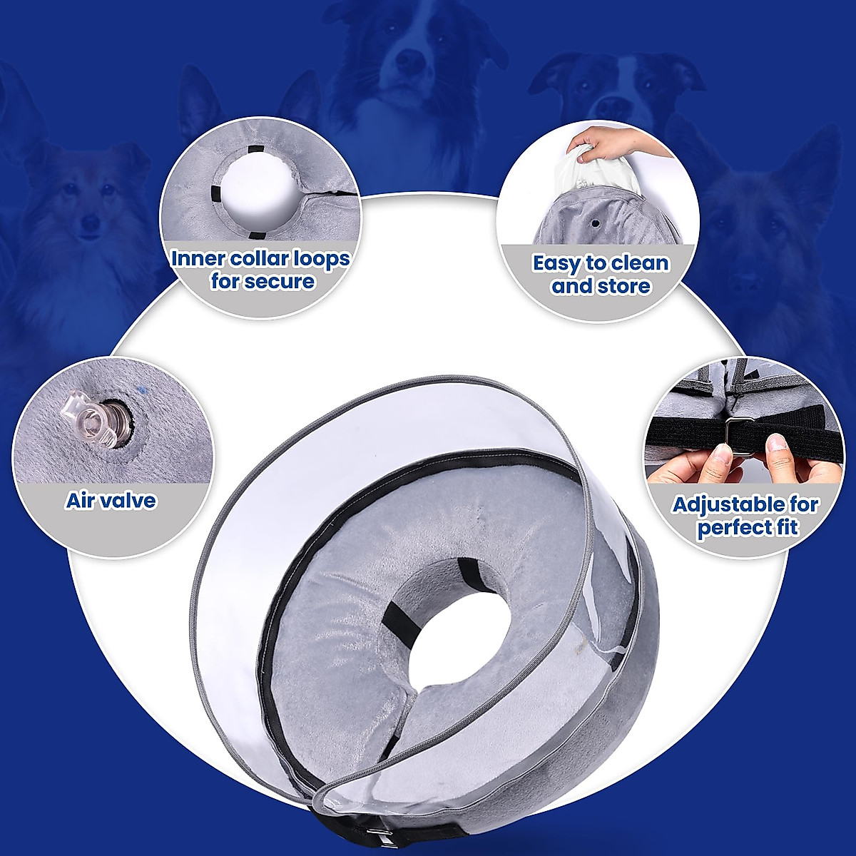 BARKLESS Dog Cone Collar, Inflatable Dog Cone After Surgery for Large Dogs, Soft Dog Cone of Alternative with Enhanced Anti-Licking Guard Shield for Pets, Protective Dog Donut Collar