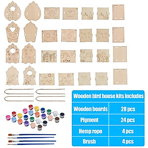 4 Pack DIY Bird House Kit, Halloween Wooden Doodle Birdhouses Set,Paint Wooden Arts,Bird House Building Kit for Boys Toddler Children Ages 4-6 6-8 8-12, Birthday Gifts,Easter Craft,Toys for Girls