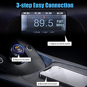 LENCENT Car FM Transmitter, Wireless Bluetooth 5.1 Radio Adapter Car Kit with Big Button, Type C PD 20W and QC3.0 18W Car Fast Charger, Bass Lossless Hi-Fi Sound Music Streaming, Wireless Call