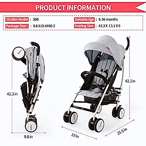 Umbrella Baby Stroller Lightweight Compact Stroller All Terrain Convenience Carriage Stroller Travel Tall Pram for Toddler Big Kids Single Stroller (Bright Grey)