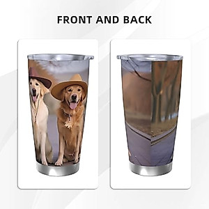 Golden Retriever Dogs Puppies 20oz Stainless Steel Tumbler With Lid And Straw, Double Wall Vacuum Insulated Coffee Mug Travel Cups Leak-Proof Lid For Hot And Cold Drinks, Metal Straws And Brush