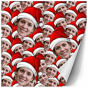 InterestPrint Personalized Photo Wrapping Paper Merry Christmas with Christmas hat Happy Birthdays, Custom Name Gift Wrap Roll 58inx 23in