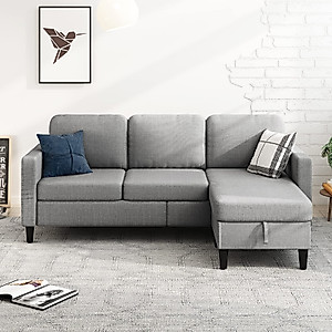 MUZZ 78” Sectional Sofa with Movable Ottoman, Free Combination Sectional Couch, Small L Shaped Sectional Sofa with Storage Ottoman, Modern Linen Fabric Sofa Set for Living Room (Light Grey)