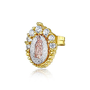 14k REAL Tri Color Gold CZ Our Lady of Guadalupe Earrings