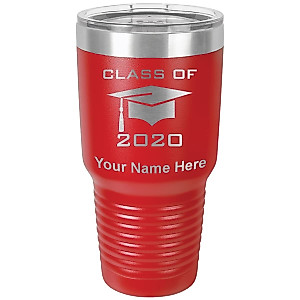 LaserGram 30oz Vacuum Insulated Tumbler Mug, Grad Cap Class of 2023, 2024, 2025, 2026, 2027, Personalized Engraving Included (Red)