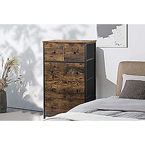 CASATOCA Tall Dresser, Rustic Storage Cabinet with 5 Fabric Drawers, Organizer Unit for Bedroom, Entryway and Closets, Sturdy Steel Frame, Wooden Front and Top, Rustic Brown and Black