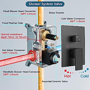 Midanya Matte Black Rain Shower System 10 Inch Square Rainfall Shower Head Wall Mount Shower Faucet Set with Hand Sprayer Rough-in Valve Trim Kit Bathroom Mixer Shower Combo Set