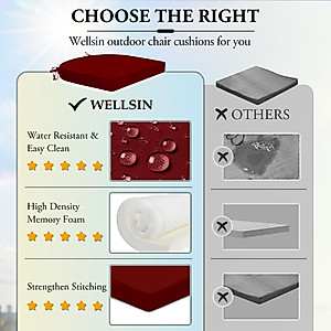 Wellsin Outdoor Chair Cushions for Patio Furniture - Patio Chair Cushions Set of 2 - Waterproof Round Corner Outdoor Seat Cushions 17"X16"X2", Burgundy