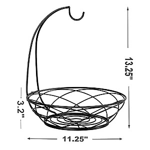 PT COVER Fruit Bowl with Banana Hanger - Fruit Basket for Kitchen Counter with Holder - Black Chrome