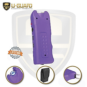 Stun Gun and Pepper Spray Combo with Personal Alarm Self-Defense Kit. Includes Police Strength Formula OC, UV Dye Keychain Pepper Spray, Flashlight Siren Alarm with Rechargeable Stun Gun Purple.