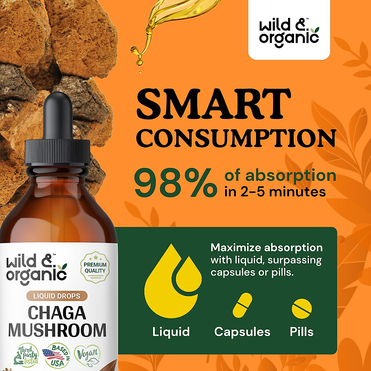 Chaga Mushroom Tincture - Immune Support Supplement w/Organic Chaga Mushrooms - Alcohol-Free Chaga Mushroom Drops for Immunity - Chaga Mushroom Supplement Liquid - Chaga Mushroom Extract - 4 oz