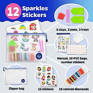Halmolife 5D Diamond Painting Stickers Kits for Kids and Adult Beginners Gem Paint by Numbers Diamonds Arts for Boys and Girls Ages 6 7 8-12 DIY Princesses kit with Dots Gifts for Kid