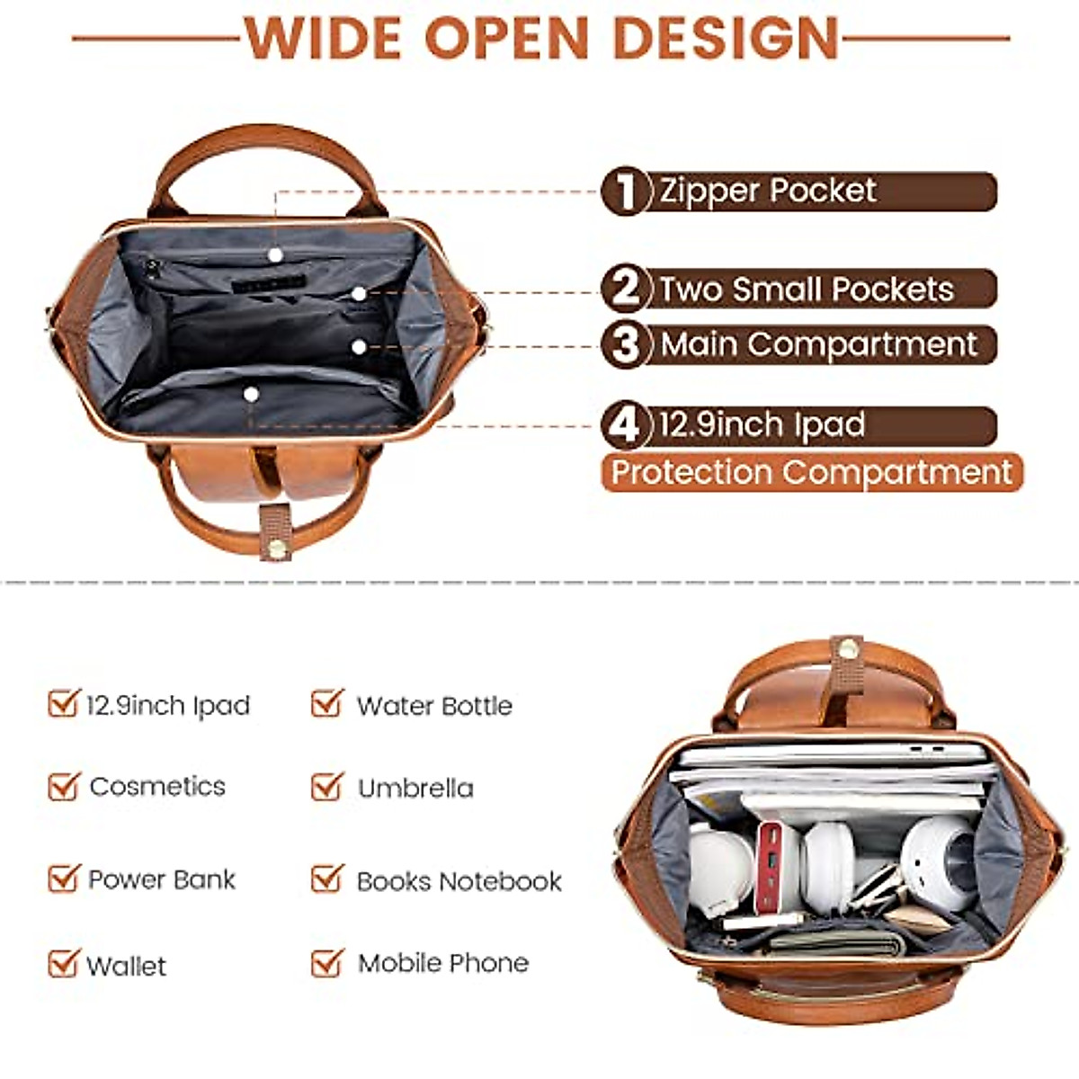 LOVEVOOK Fashion Backpack Purse for Women,12.5inch Waterproof Leather Cute Small Backpack Daypacksg,Brown