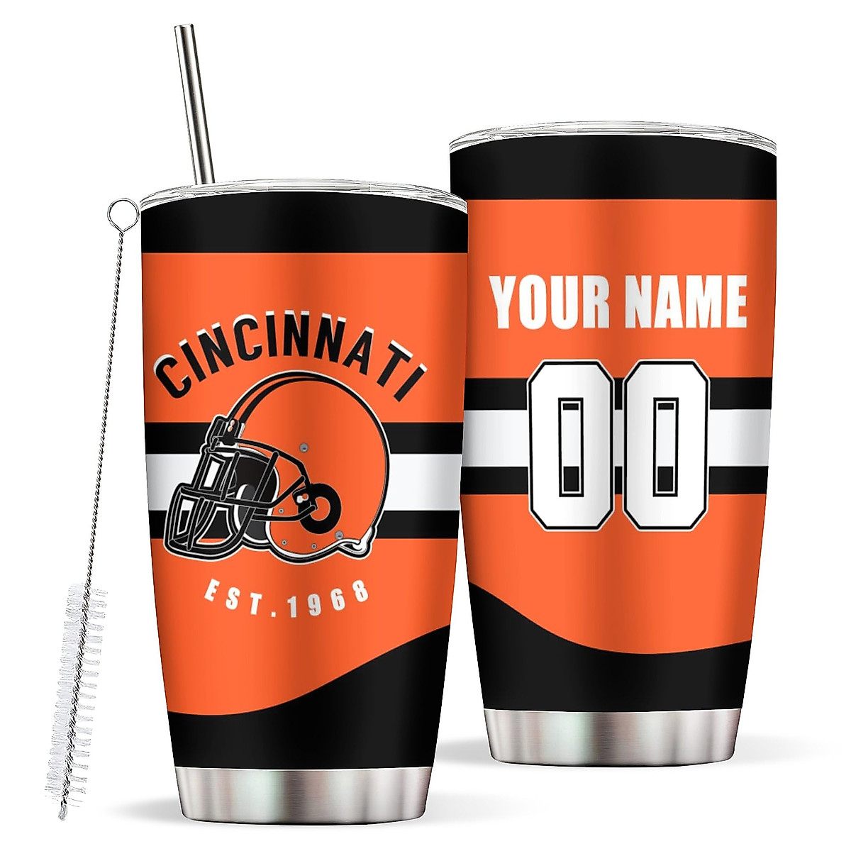 Custom Cincinnati Tumbler 20oz Stainless Steel with Lid & Straw Personalized Football Fans Gifts for Women Men Coffee Travel Insulated Mug Cup Add Name Number