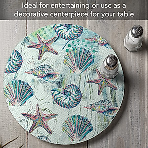 CounterArt Jewels of The Sea 4mm Heat Tolerant Tempered Glass Lazy Susan Turntable 13" Diameter Cake Plate Condiment Caddy Pizza Server