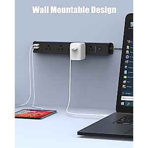 Surge Protector Power Strip with USB C Ports, 5 Outlets 3 USB Ports(1 USB C), 5FT Braided Extension Cord with Multiple Outlets, Mountable Power Strips Flat Plug for Home, Office, Dorm