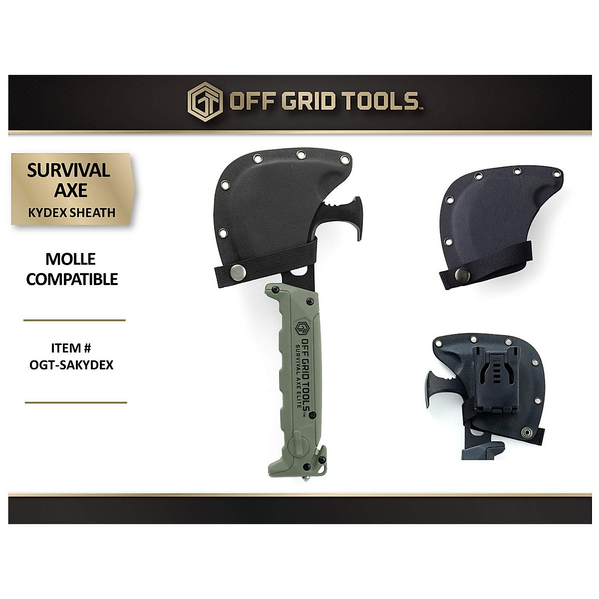 Off Grid Tools Survival Axe Black Kydex Sheath – Durable Construction, Included Belt Clip, Survival Protective Utility Tool Case Cover for Sharp Blades & Edges
