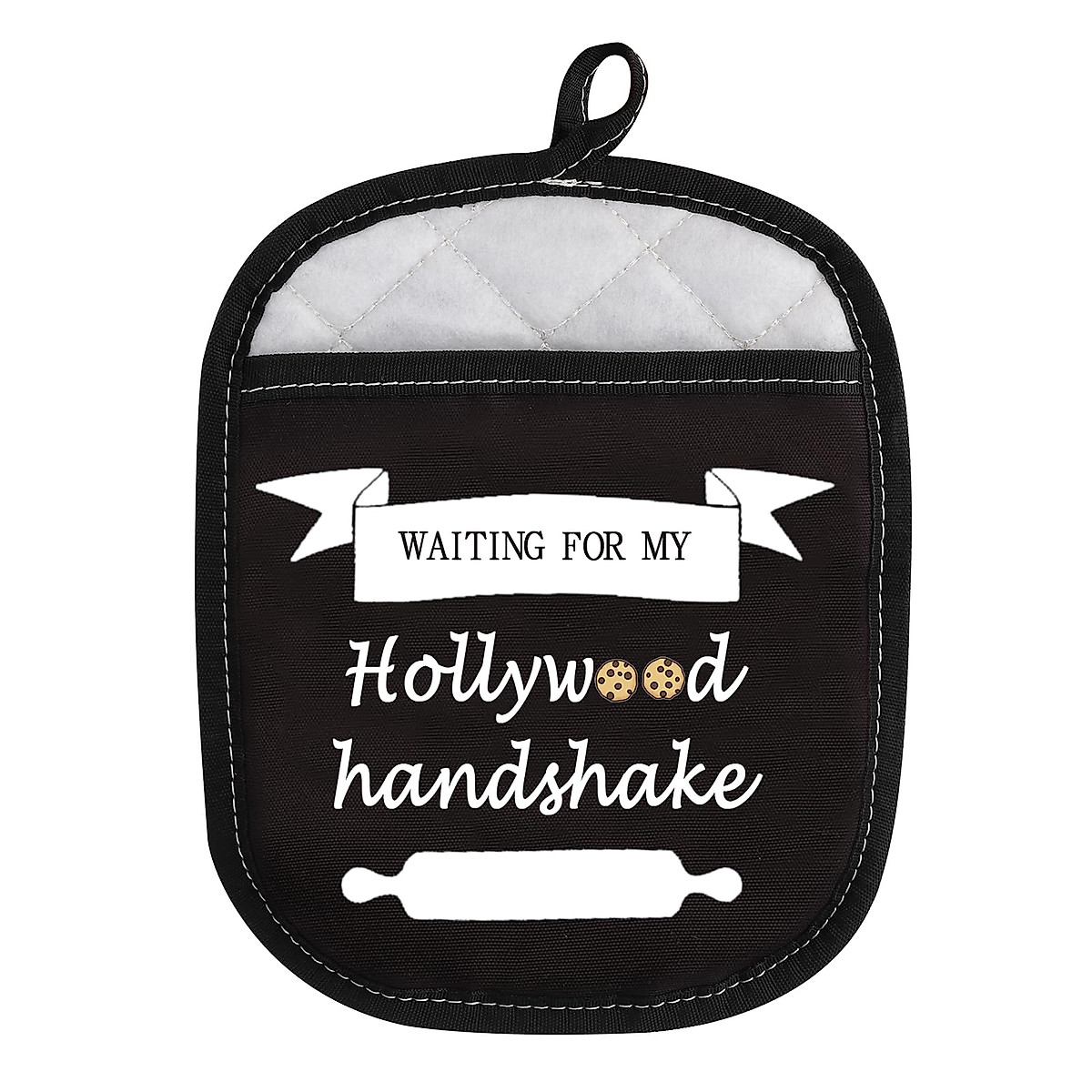 Baking Show Inspired Oven Pads Pot Holder with Pocket Waiting for My Handshake (Handshake)
