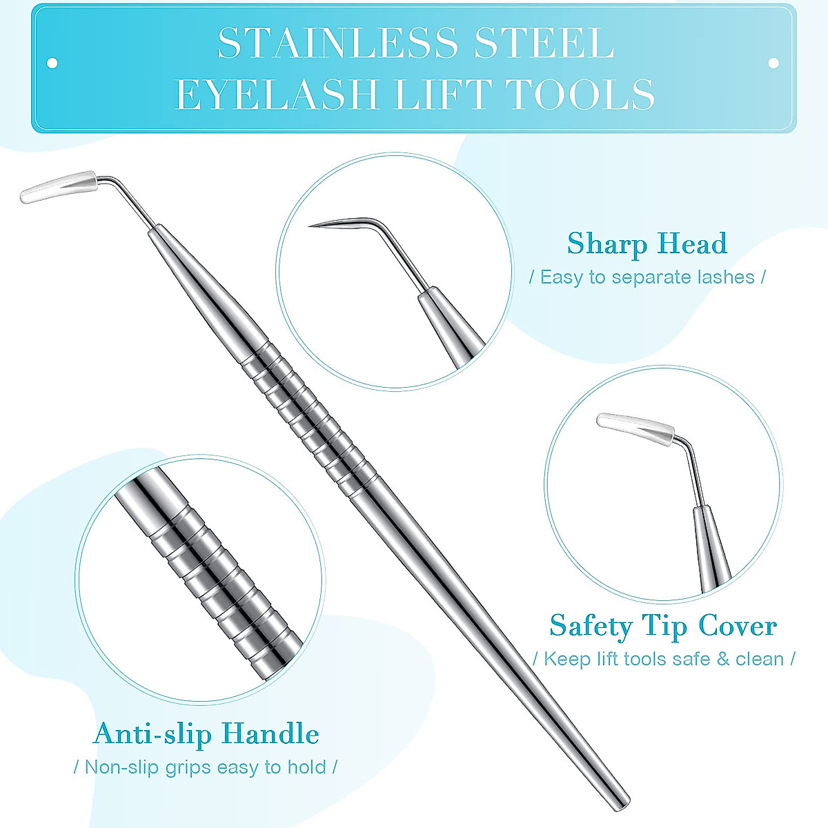 2 Pieces Eyelash Lift Tool Lash Separator Tool Stainless Steel Lash Lifting Perm Tool Lash Eyelash Perm Applicator Eyelash Extensions Supplies for Eyelash Lifting and Separating (Silver)